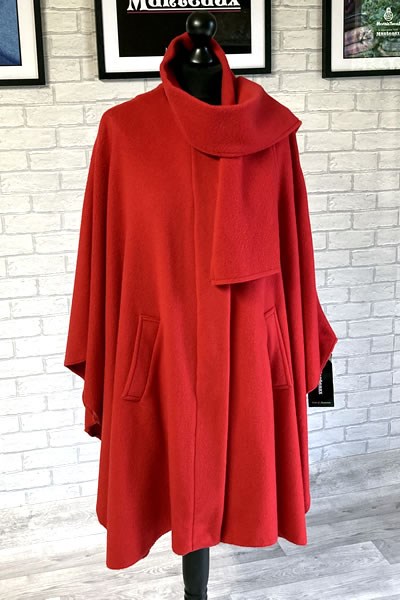 Ladies Wool and Cashmere Cape, Red - Manteaux